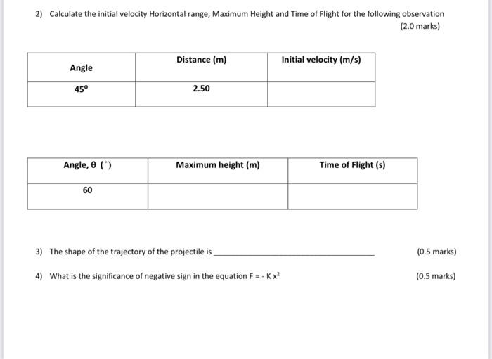 Solved 2) Calculate the initial velocity Horizontal range, | Chegg.com
