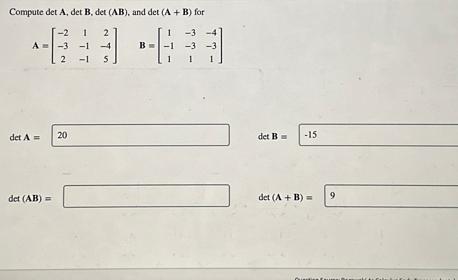 Solved Compute detA,detB,det(AB), ﻿and det(A+B) | Chegg.com