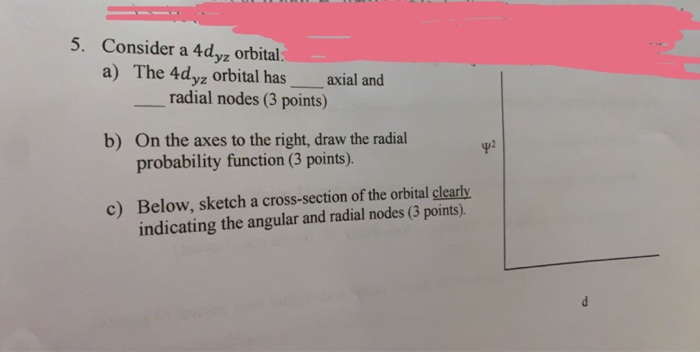 Solved 5. Consider a 4dyz orbital. a) The 4dyz orbital has | Chegg.com