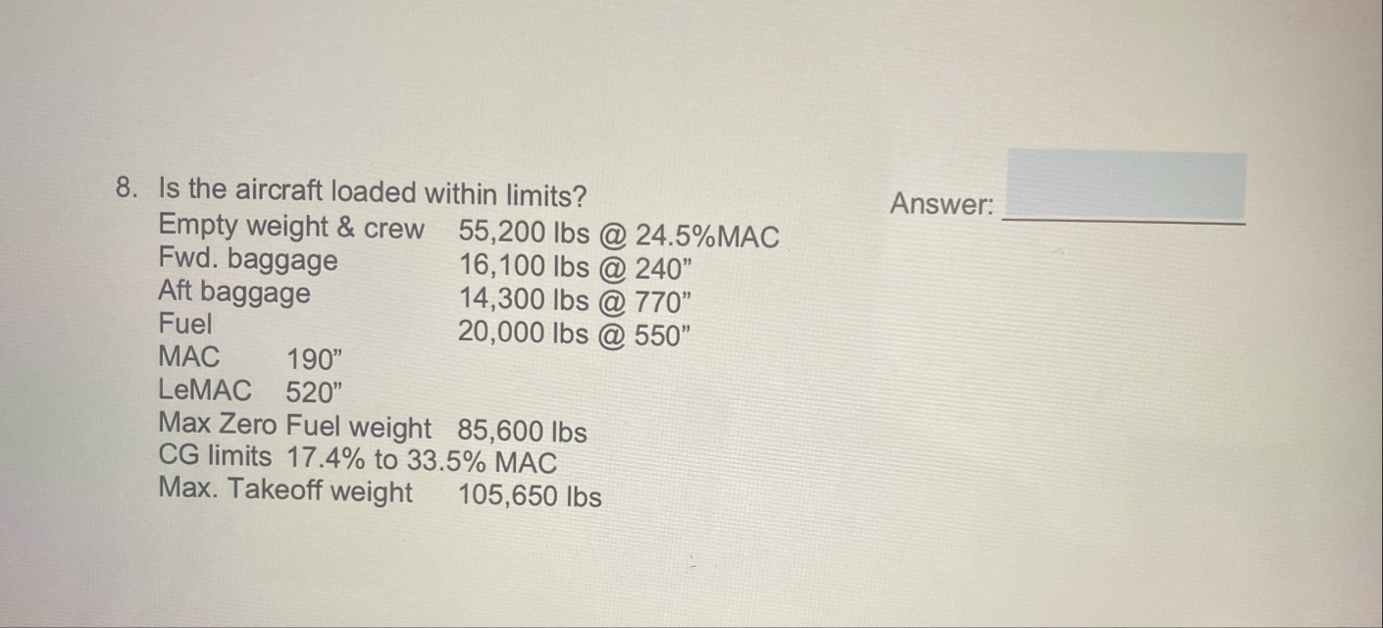 Solved Is the aircraft loaded within limits?\table[[Empty | Chegg.com