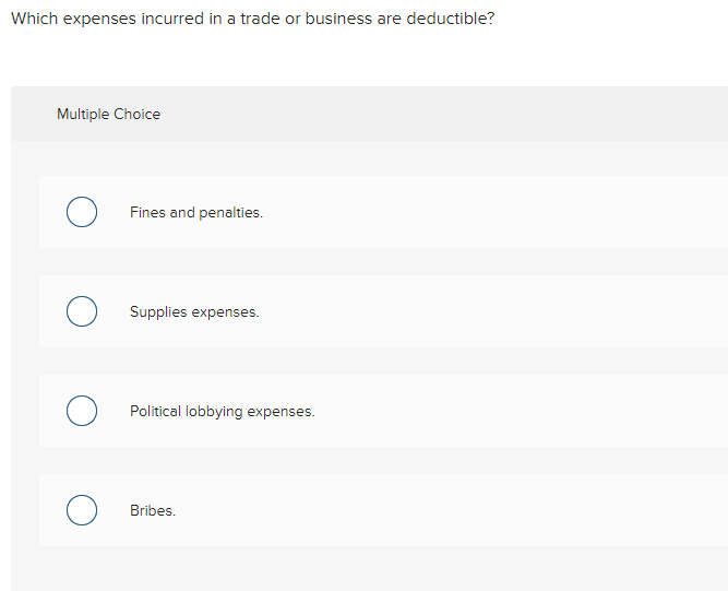 Solved Which expenses incurred in a trade or business are | Chegg.com