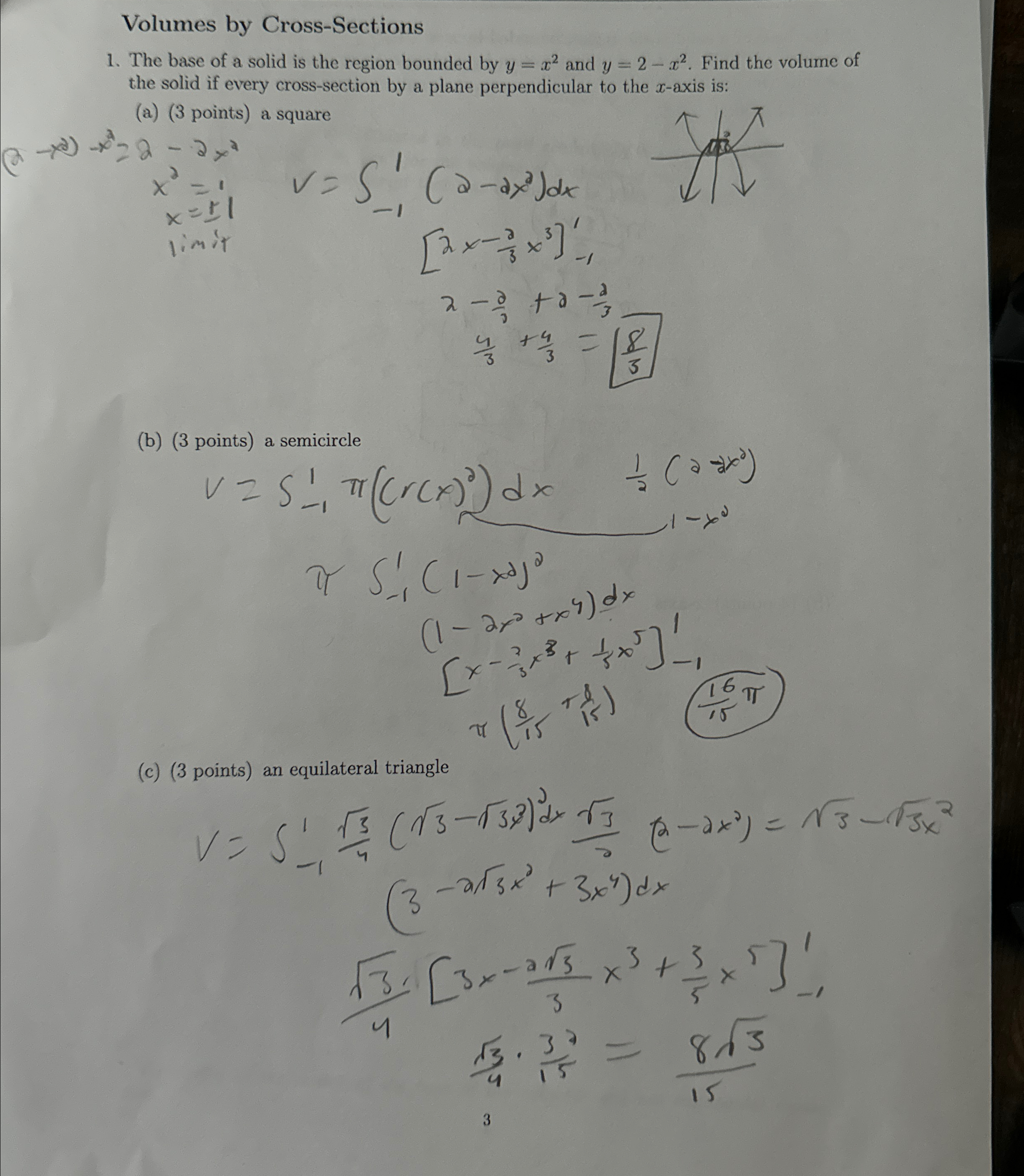 Solved Volumes by Cross-SectionsThe base of a solid is the | Chegg.com