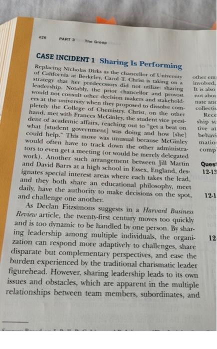 Solved CASE INCIDENT 1 Sharing Is Performing Replacing | Chegg.com