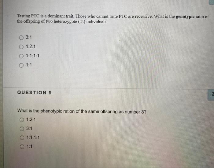 Solved Tasting PTC is a dominant trait. Those who cannot | Chegg.com