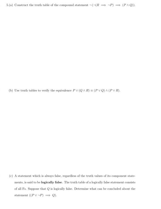 Solved 5.(a) Construct the truth table of the compound | Chegg.com