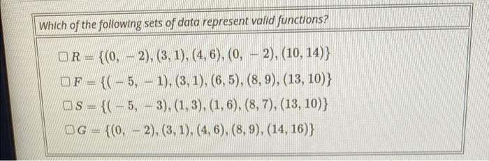 Solved Which of the following sets of data represent valid | Chegg.com