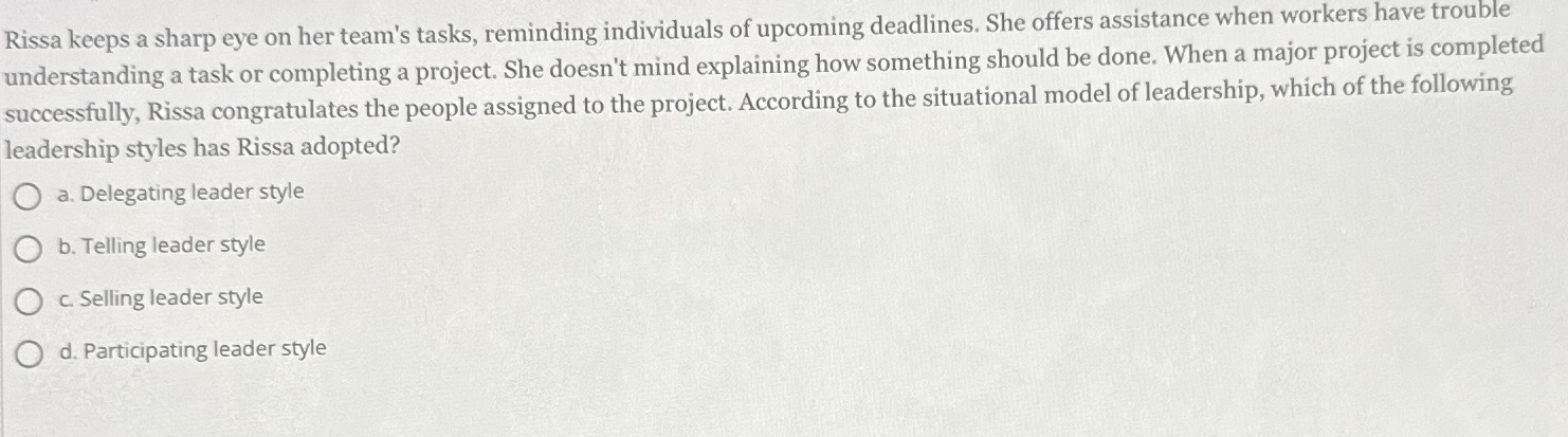 Solved Rissa keeps a sharp eye on her team's tasks, | Chegg.com