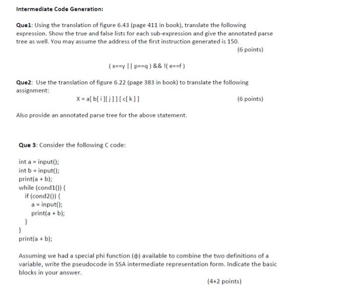 Intermediate Code Generation: Quel: Using the | Chegg.com