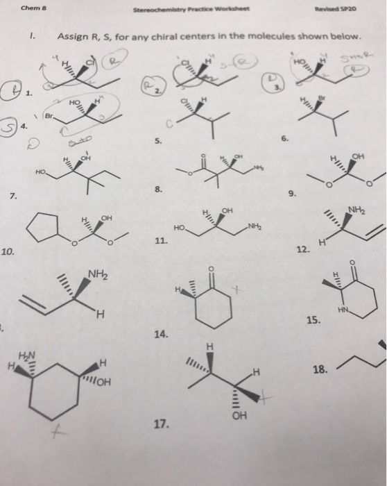 Solved Chem 8 Stereochemistry Practice Worksheet Revised | Chegg.com