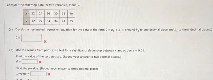 Solved Consider the following data for two variables, x and | Chegg.com