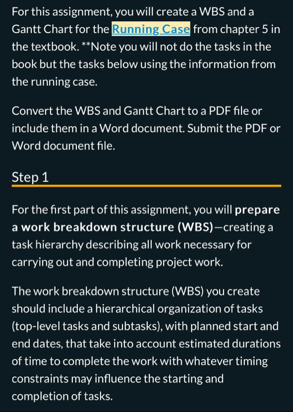 For this assignment, you will create a WBS and a | Chegg.com