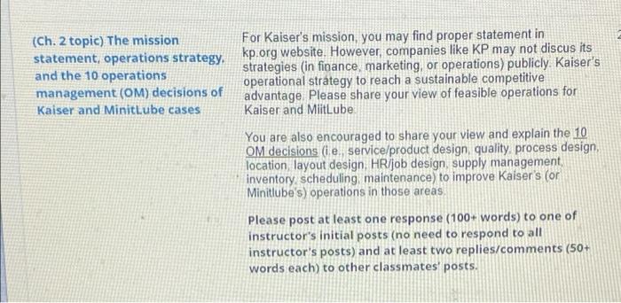 Solved (Ch. 2 topic) The mission For Kaiser's mission, you | Chegg.com