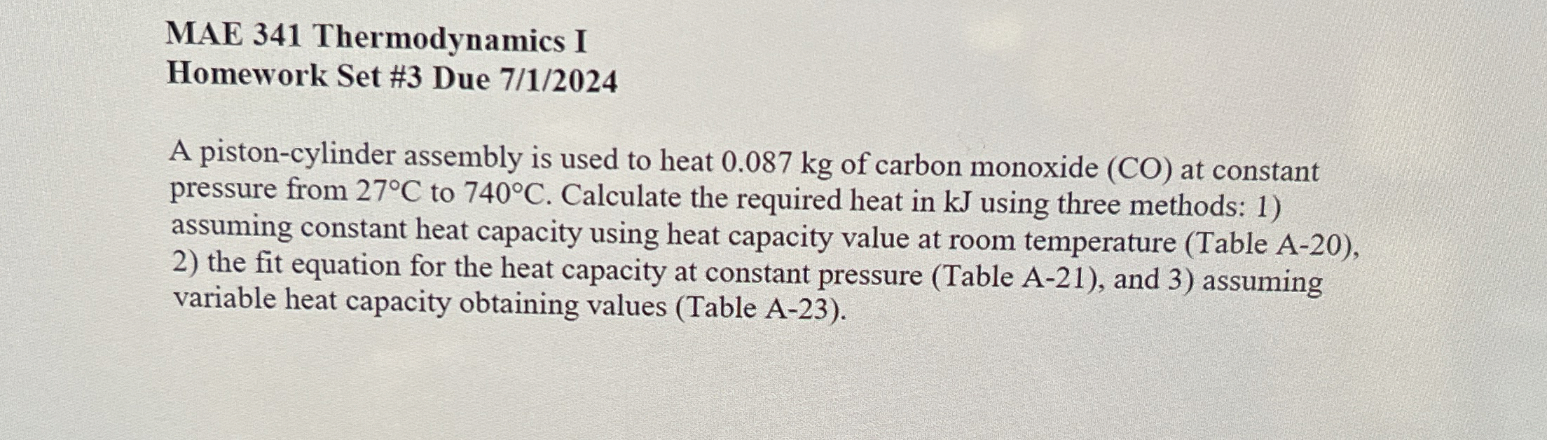Solved MAE 341 ﻿Thermodynamics IHomework Set #3 ﻿Due | Chegg.com