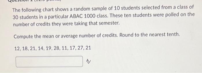 Solved The following chart shows a random sample of 10 | Chegg.com