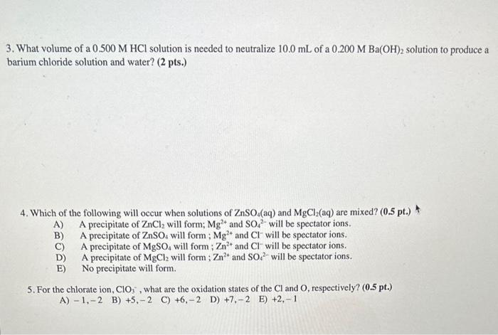 Solved 3. What volume of a 0.500MHCl solution is needed to | Chegg.com