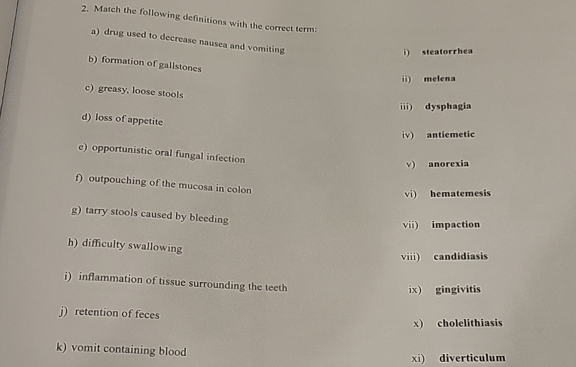 Solved Match the following definitions with the correct | Chegg.com