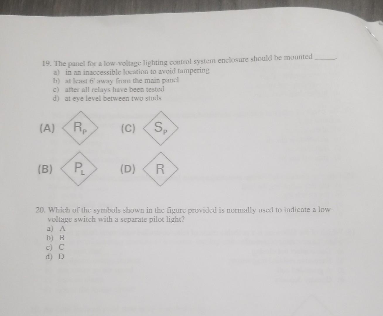 Solved 19. The panel for a low-voltage lighting control | Chegg.com