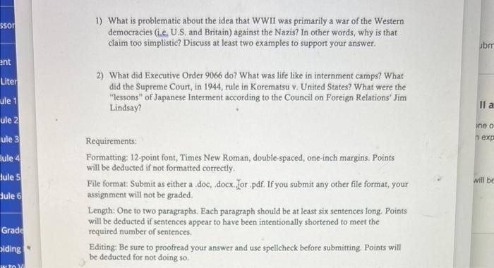 1) What is problematic about the idea that WWII was | Chegg.com