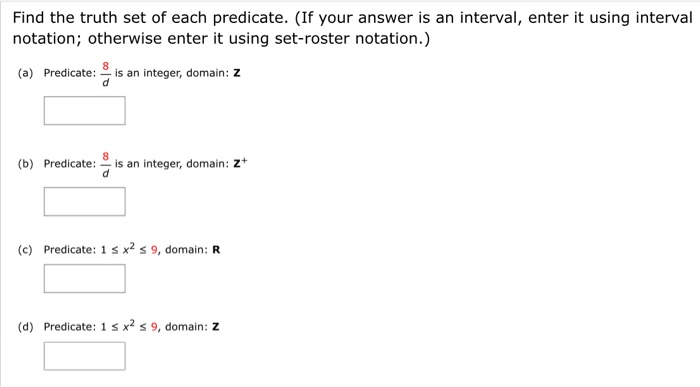 Solved Find the truth set of each predicate. (If your answer | Chegg.com