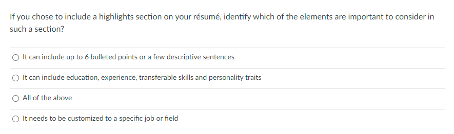 Solved If you chose to include a highlights section on your | Chegg.com
