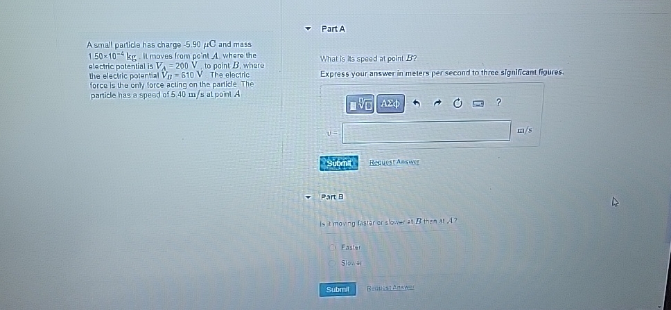 Solved Part AA small particle has charge -5.90μC ﻿and mass | Chegg.com
