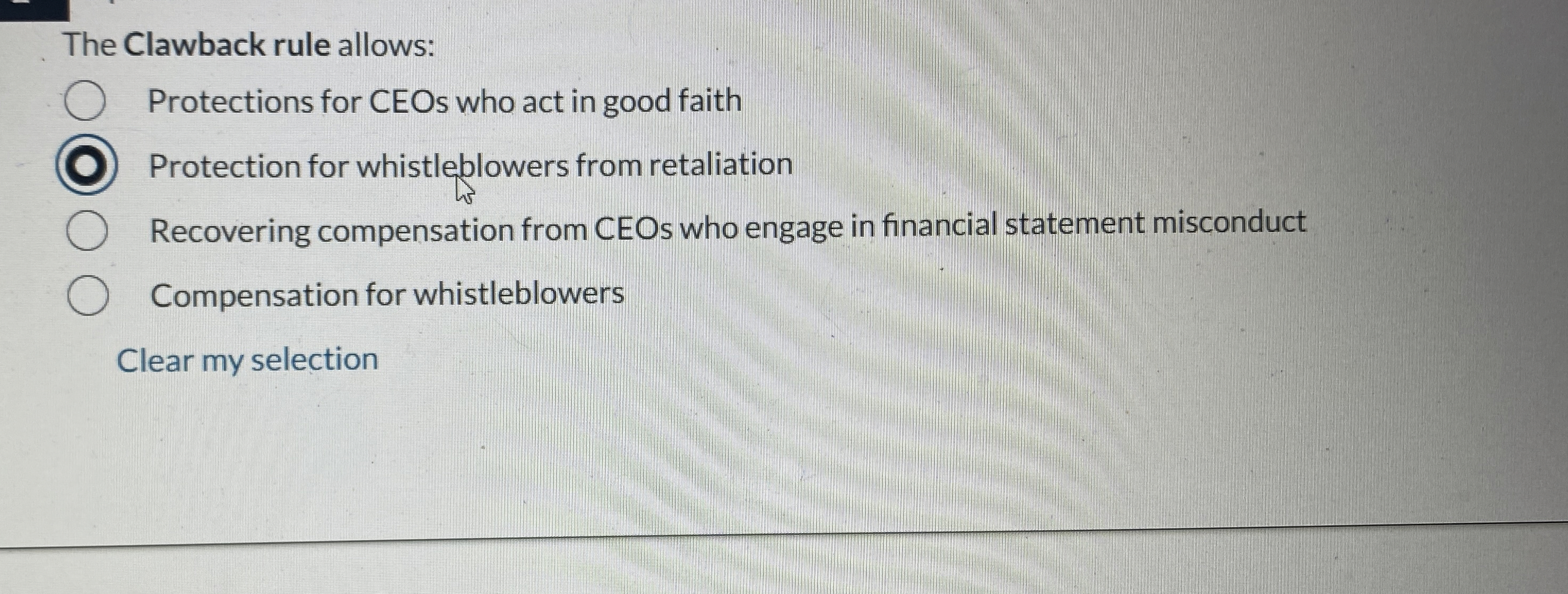 Solved The Clawback rule allows:Protections for CEOs who act | Chegg.com