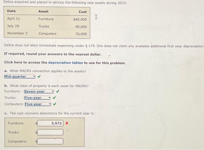 Solved Debra acquired and placed in service the following | Chegg.com