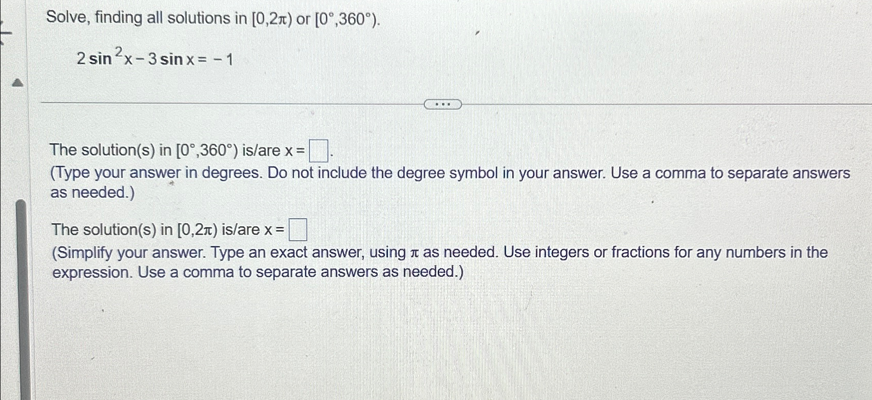 Solved Solve, finding all solutions in [0,2π) ﻿or | Chegg.com