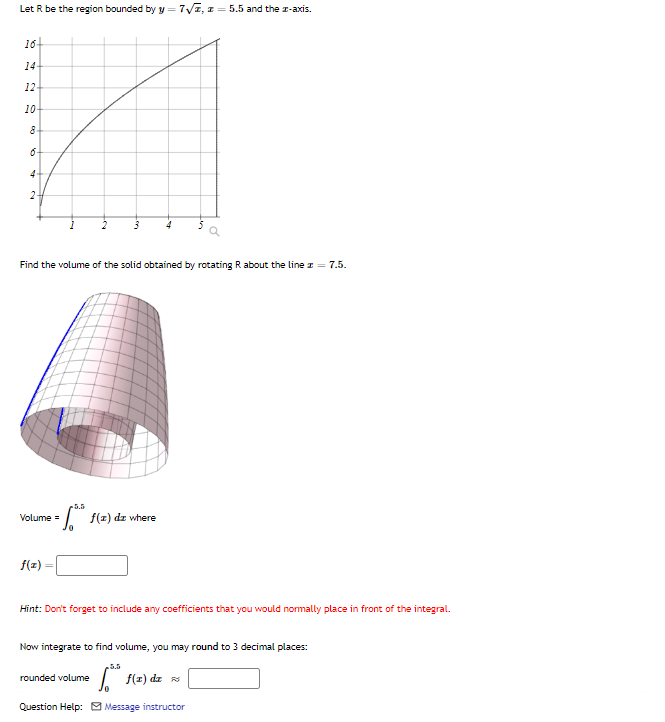 Solved Let R be the region bounded by y=7x2,x=5.5 ﻿and the | Chegg.com