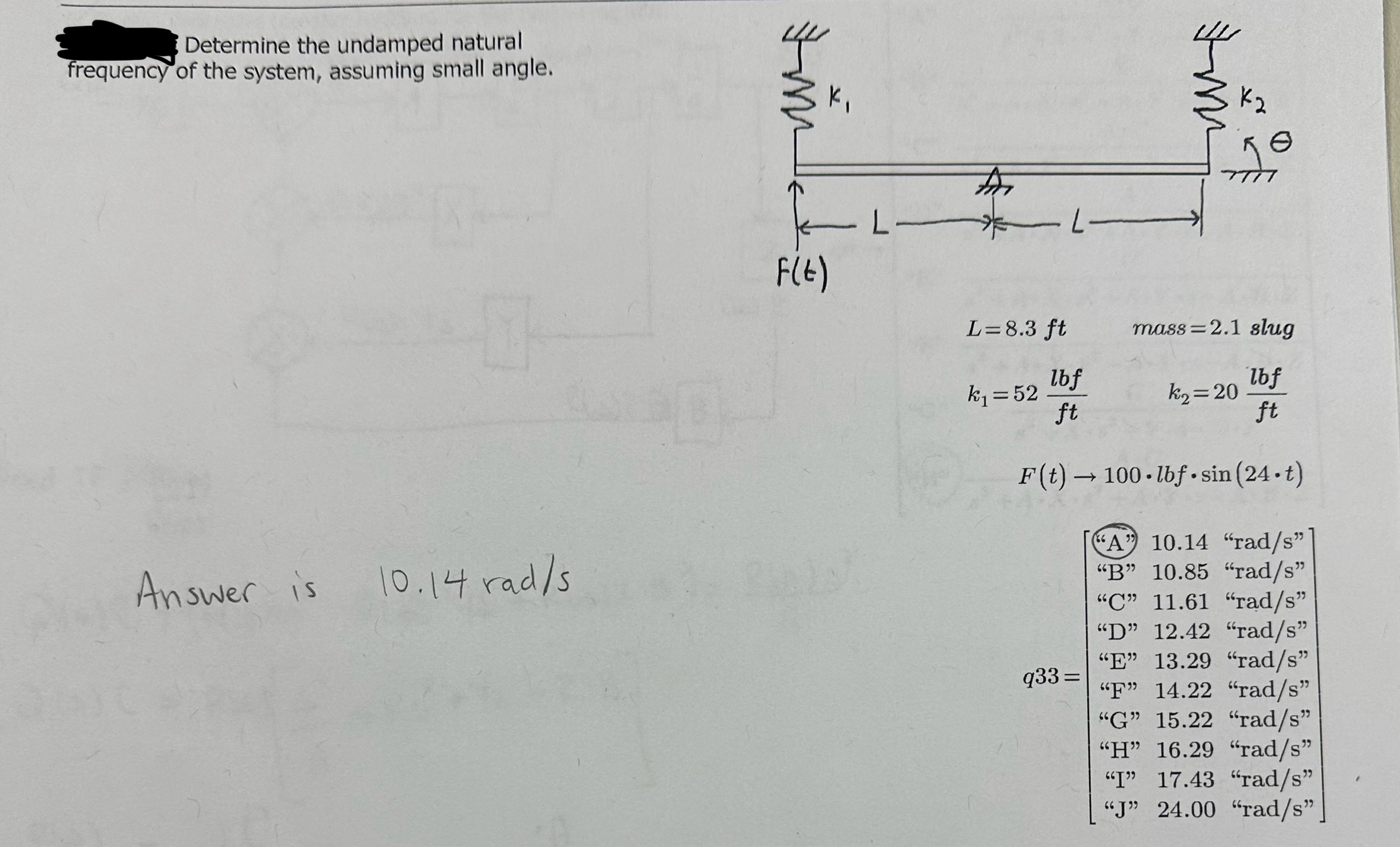 Solved Determine the undamped natural frequency of the | Chegg.com