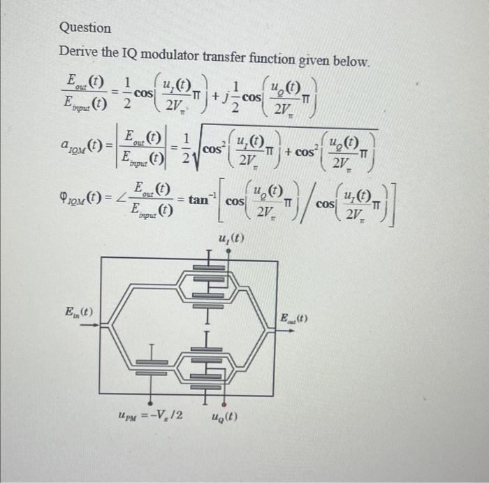 Solved Question Derive The Iq Modulator Transfer Function
