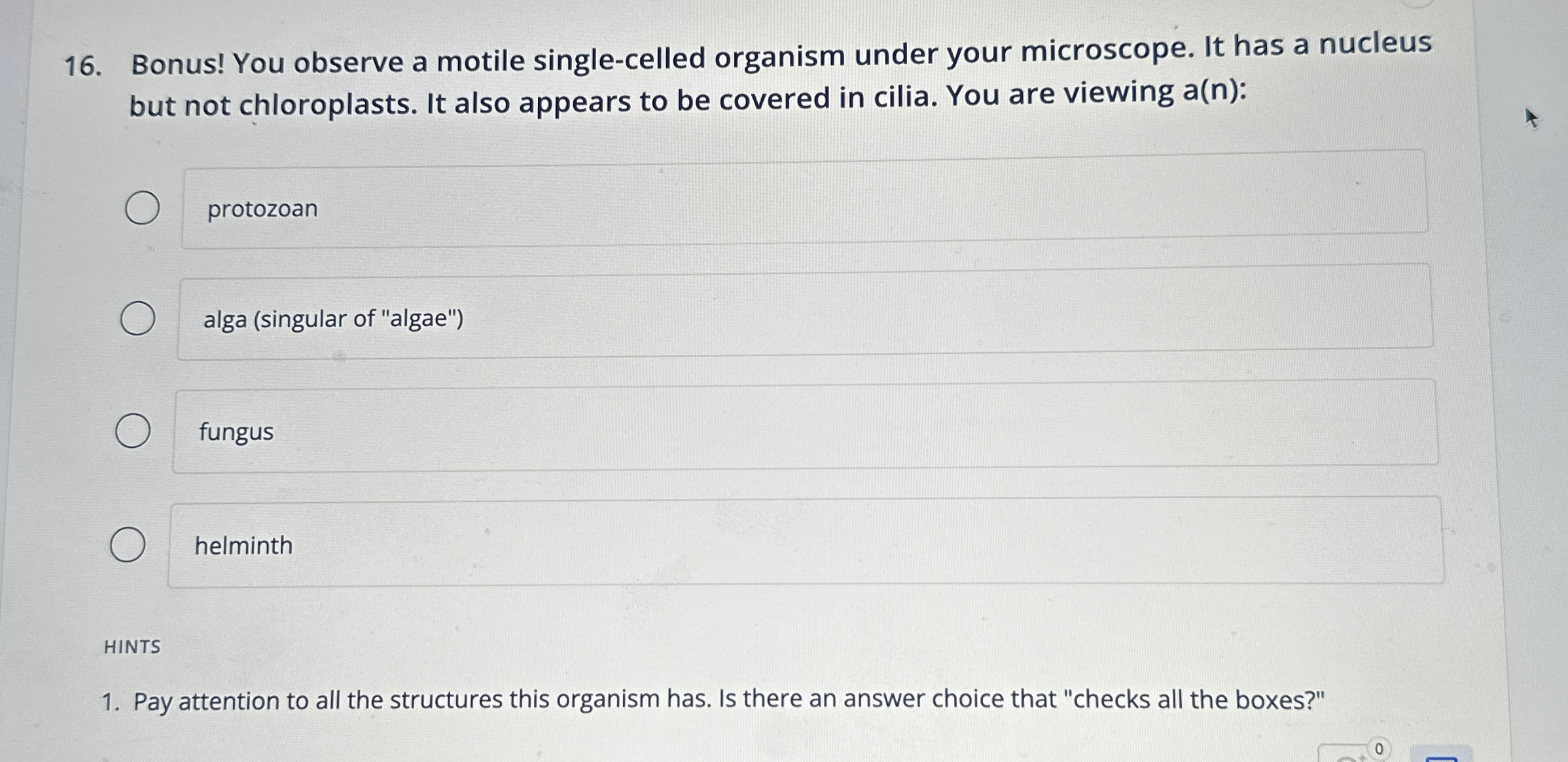 Solved Bonus! You observe a motile single-celled organism | Chegg.com
