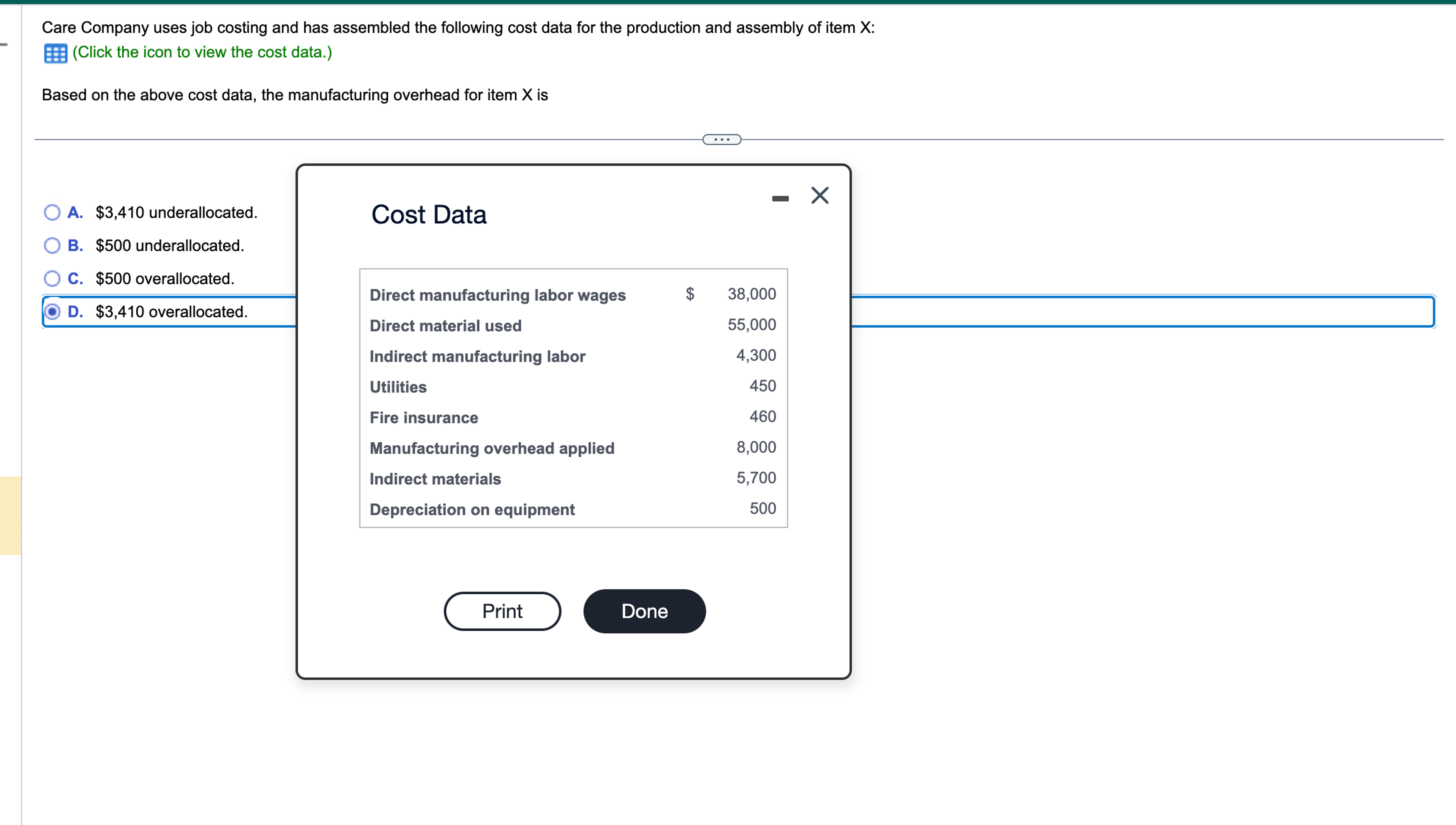 Solved Care Company uses job costing and has assembled the | Chegg.com