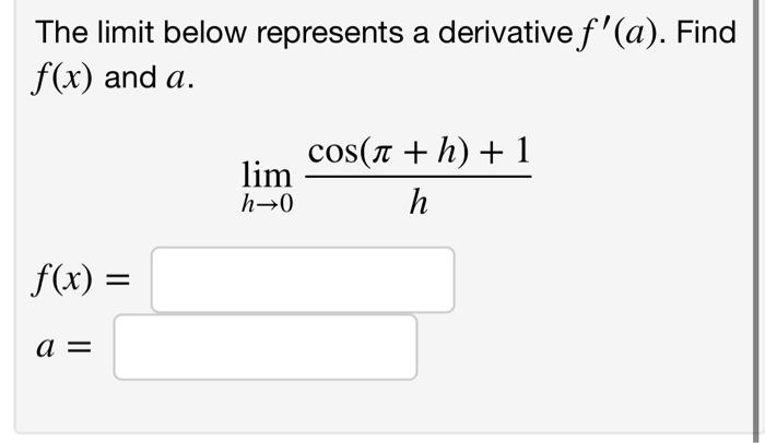 Solved The limit below represents a derivative f′(a). Find | Chegg.com