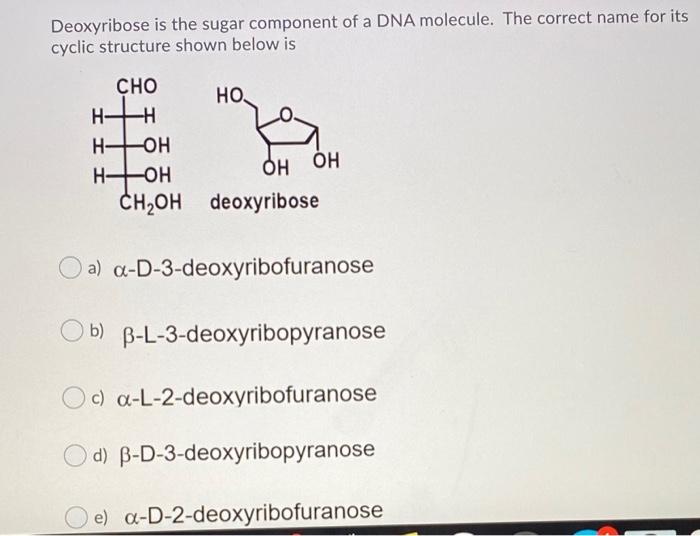 Solved Deoxyribose is the sugar component of a DNA molecule. | Chegg.com