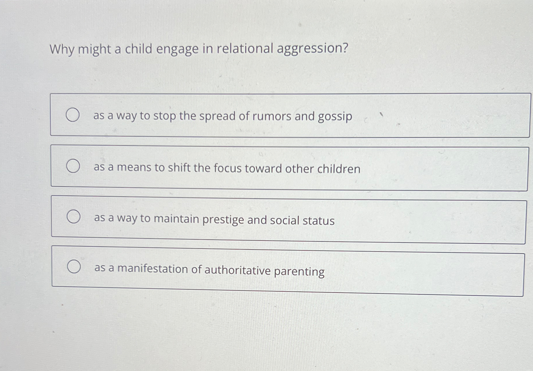 Solved Why might a child engage in relational aggression? | Chegg.com