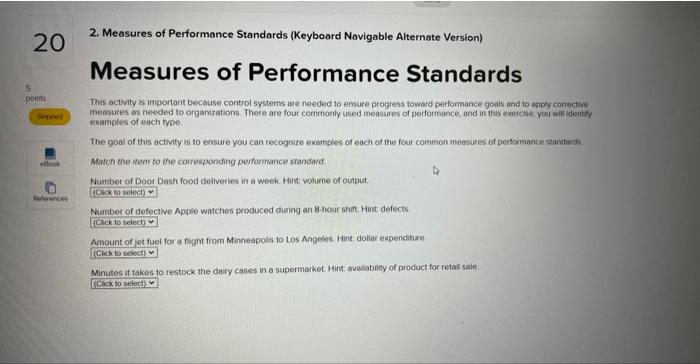 Solved 2. Measures of Performance Standards (Keyboard | Chegg.com
