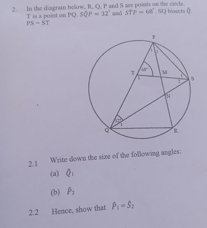 Solved In the diagram below, R,Q,P ﻿and S ﻿are points on the | Chegg.com