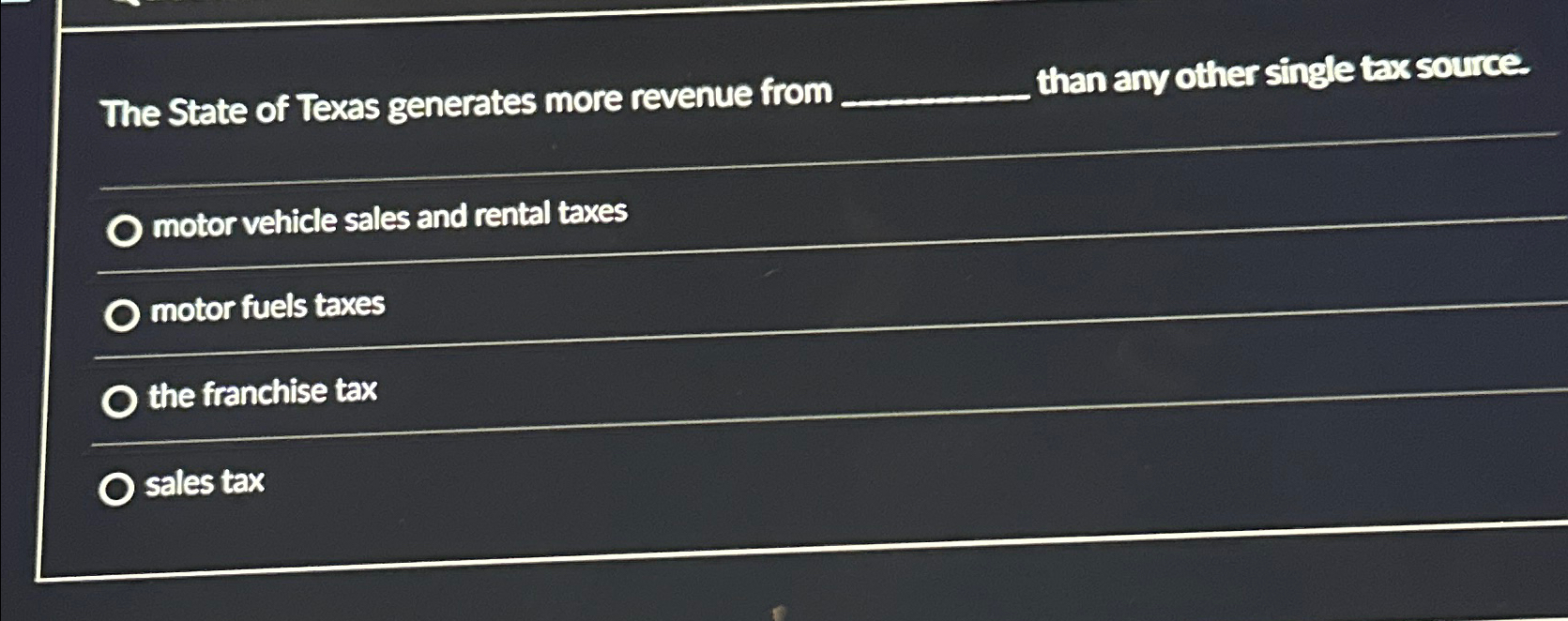 Solved The State of Texas generates more revenue from than | Chegg.com