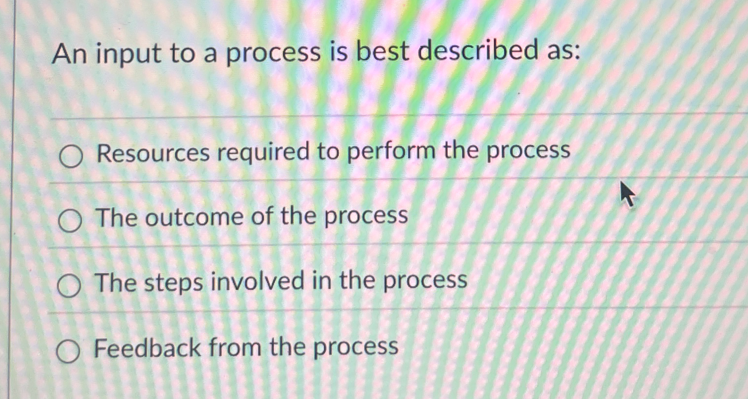 Solved An input to a process is best described as:Resources | Chegg.com