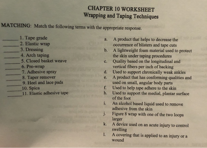 Solved CHAPTER 10 WORKSHEET Wrapping and Taping Techniques | Chegg.com