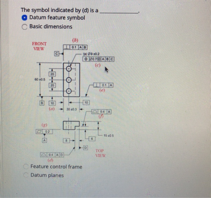 Solved The symbol indicated by (d) is a Datum feature symbol | Chegg.com