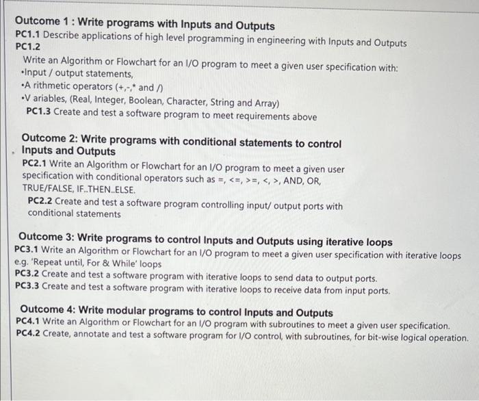 Solved Outcome 1 : Write programs with Inputs and Outputs | Chegg.com