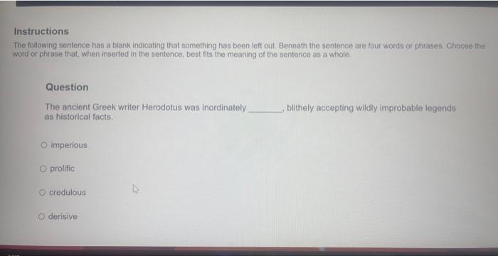 Solved Instructions The following sentence has a blank | Chegg.com
