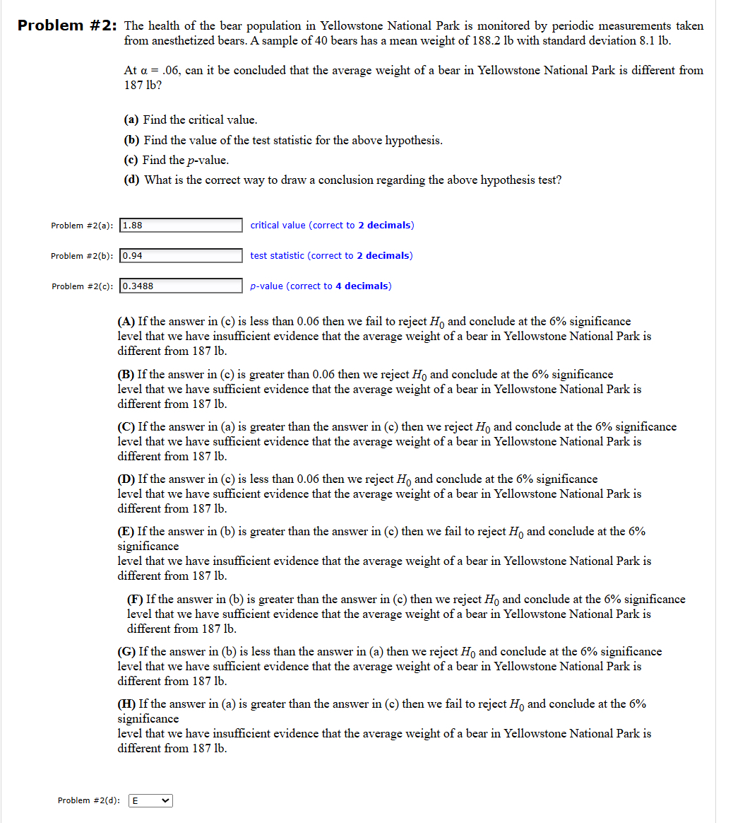 Solved Problem #2: The health of the bear population in | Chegg.com