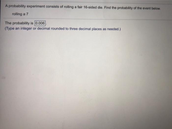 Solved A probability experiment consists of rolling a fair | Chegg.com