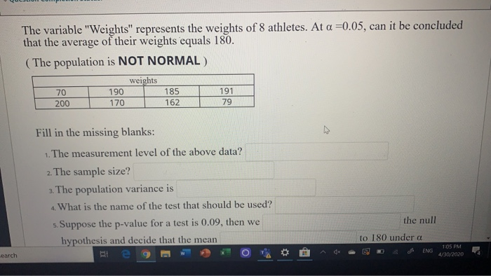 Solved The variable "Weights" represents the weights of 8 | Chegg.com