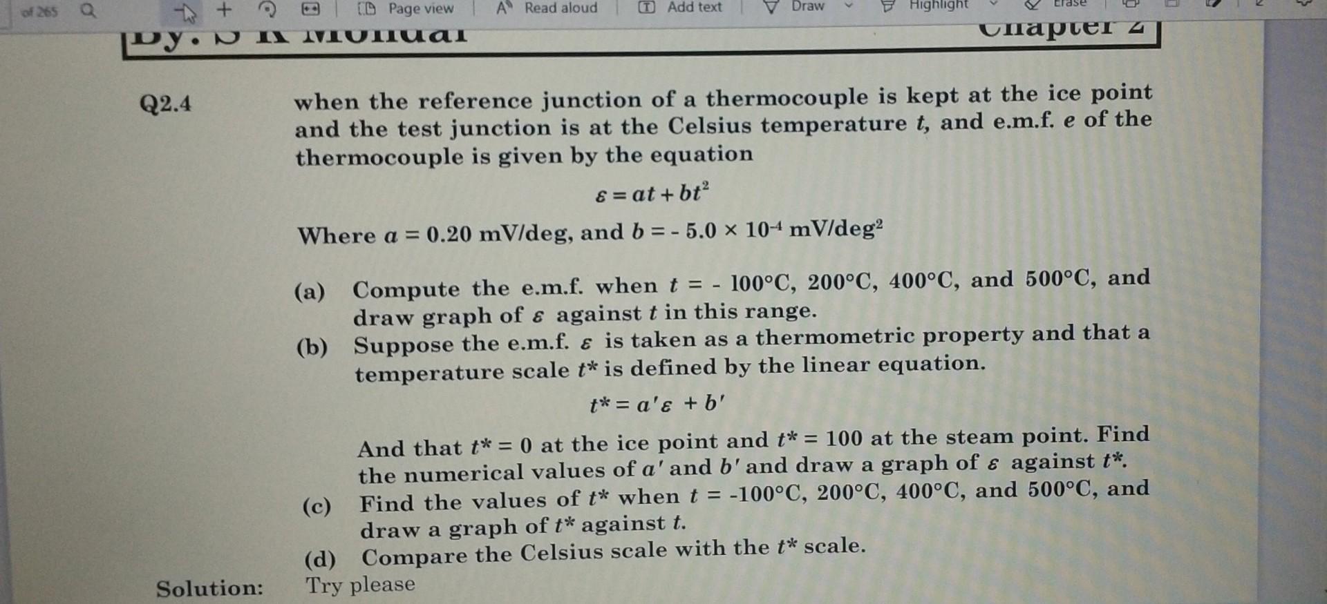 Solved when the reference junction of a thermocouple is kept | Chegg.com