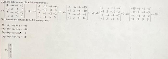 Solved Given the determinants of the following matrices: | Chegg.com