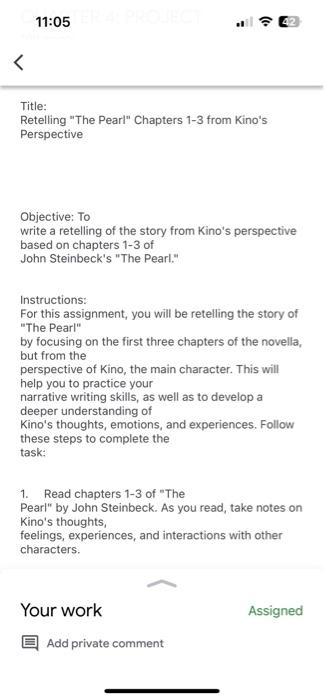 Title:Retelling "The Pearl" Chapters 1-3 from Kino's | Chegg.com